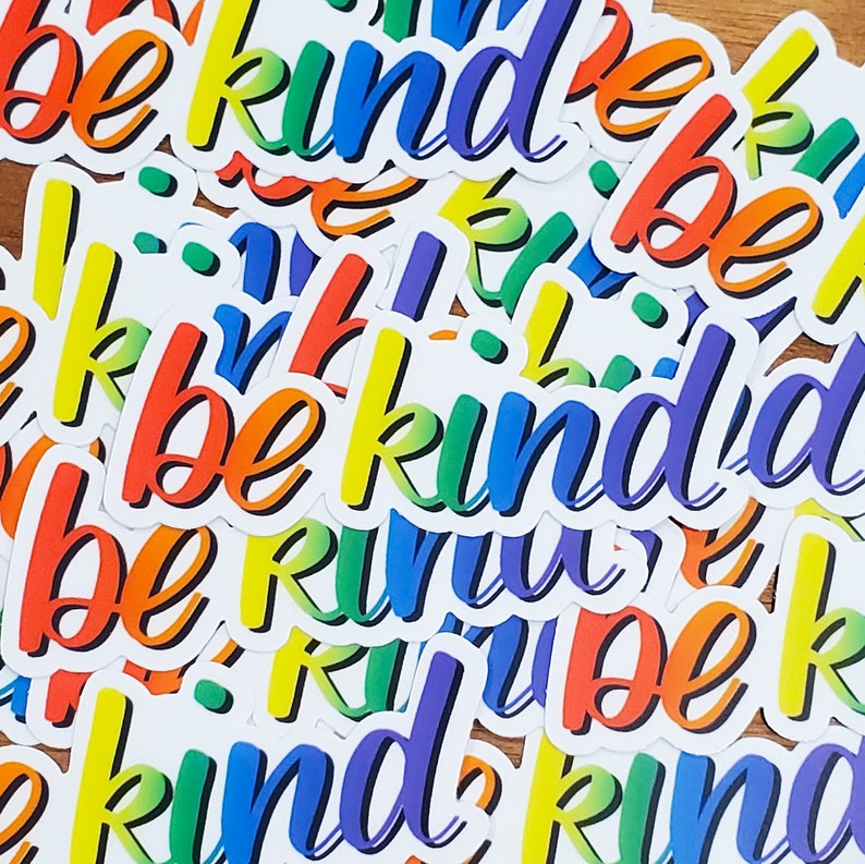 Rainbow "be Kind" Waterproof Digitally Drawn Vinyl Stickers for Laptops ...