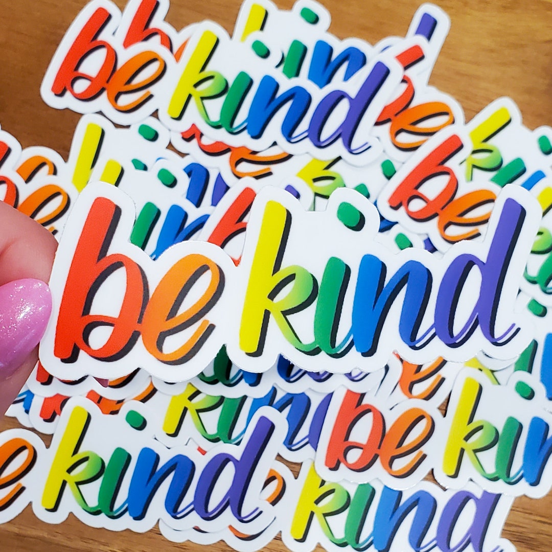 Rainbow "be Kind" Waterproof Digitally Drawn Vinyl Stickers for Laptops ...