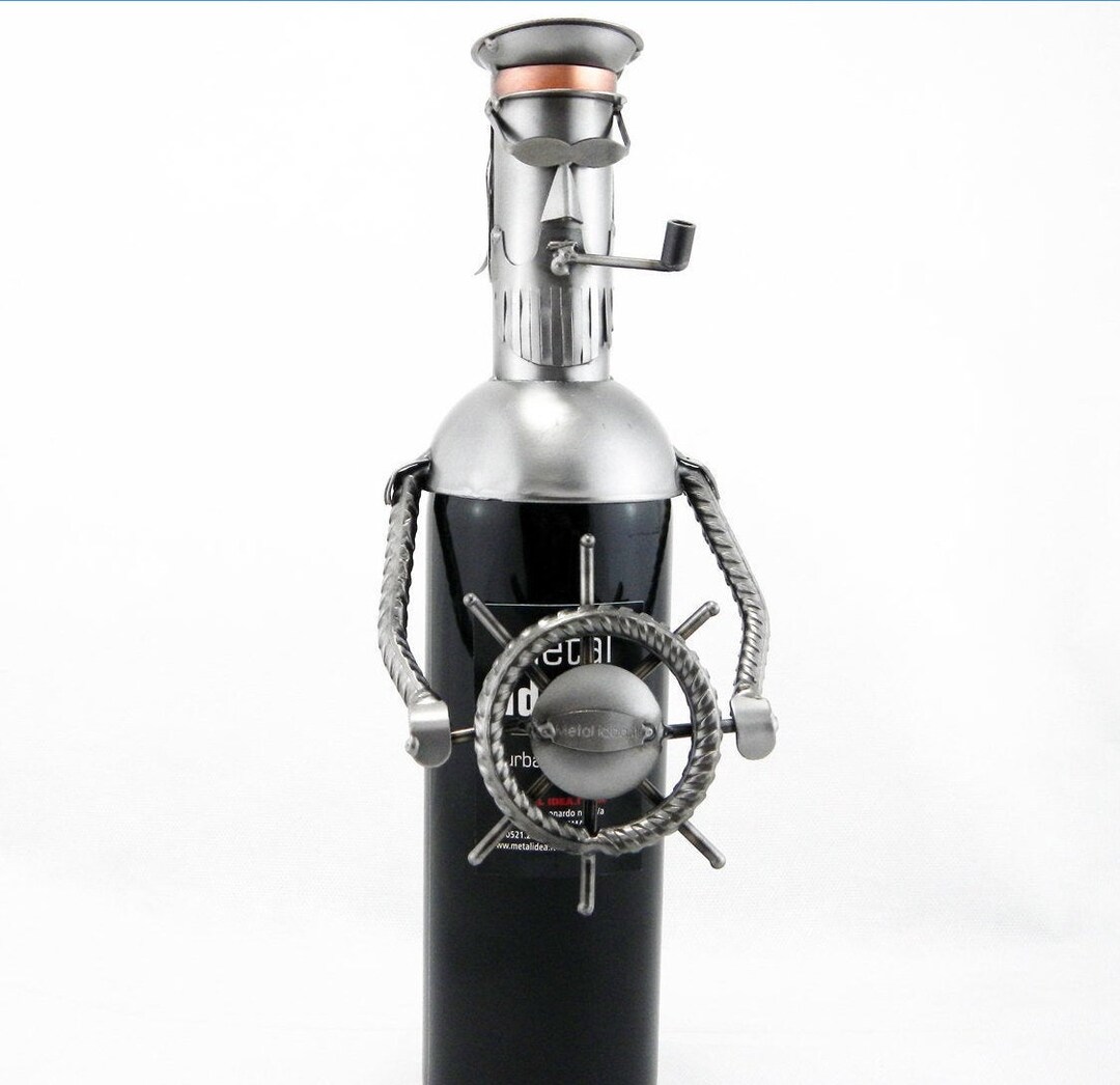 CAPTAIN Wine Bottle Holder - Sailor With Rudder and Pipe Handmade ...