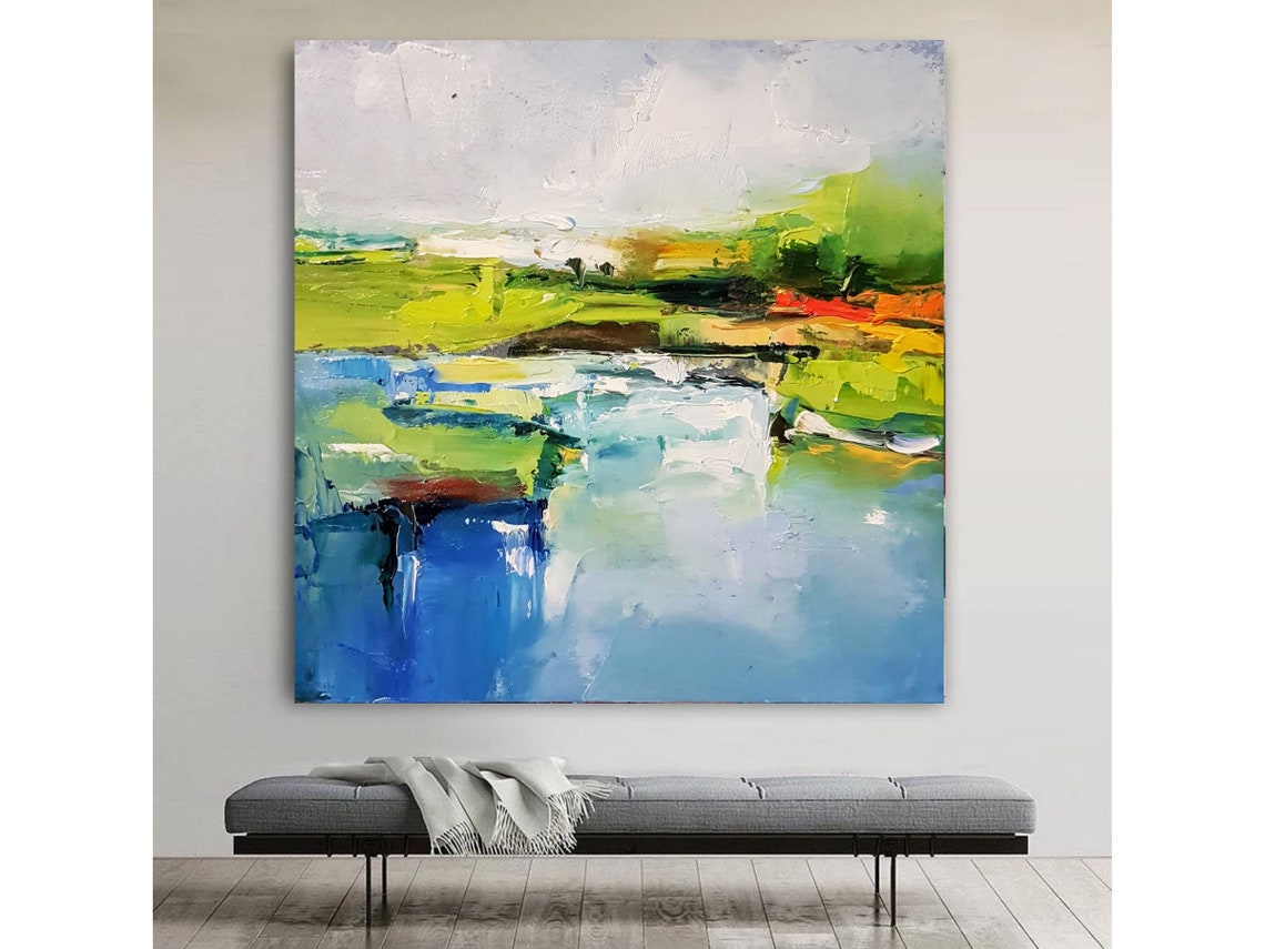 Lake Abstract Landscape Artwork Original Oil Painting on - Etsy