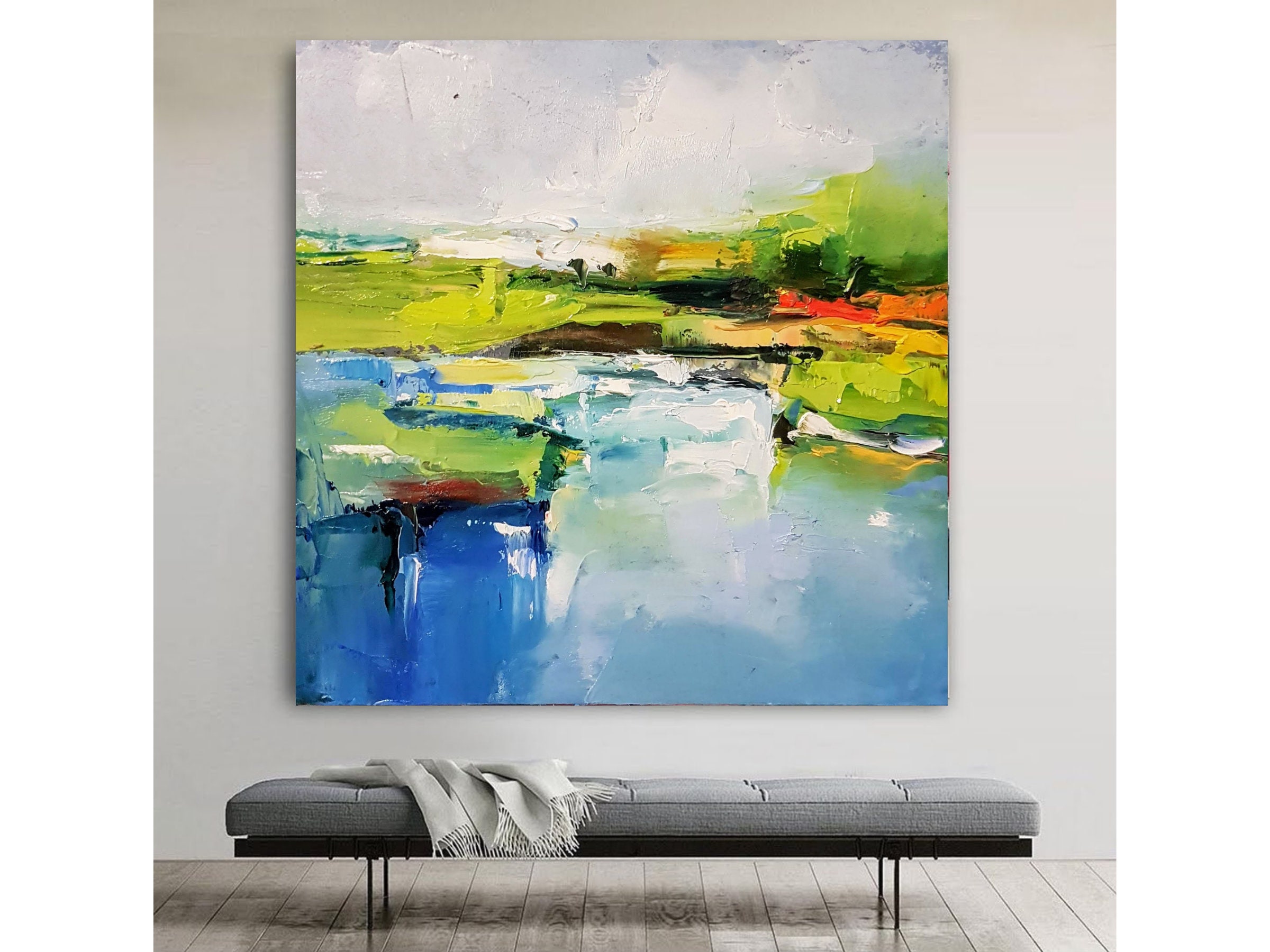 Lake Abstract Landscape Artwork Original Oil Painting on - Etsy