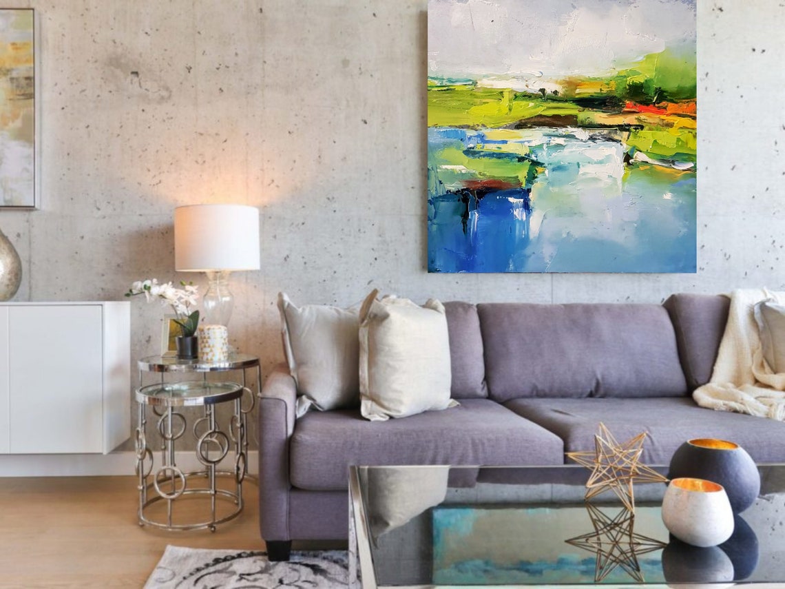 Lake Abstract Landscape Artwork Original Oil Painting on - Etsy