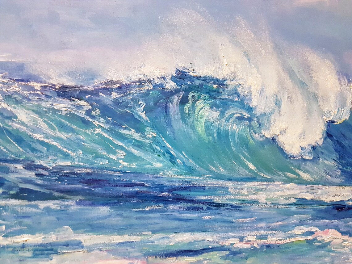 Cold ocean Big wave art Original texture oil Painting on | Etsy