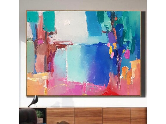 Lake Abstract Colorful Landscape Art Original Oil Painting on | Etsy