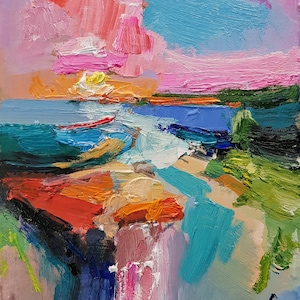 Lake Abstract Landscape, Large Original Oil Painting on Canvas, Modern ...