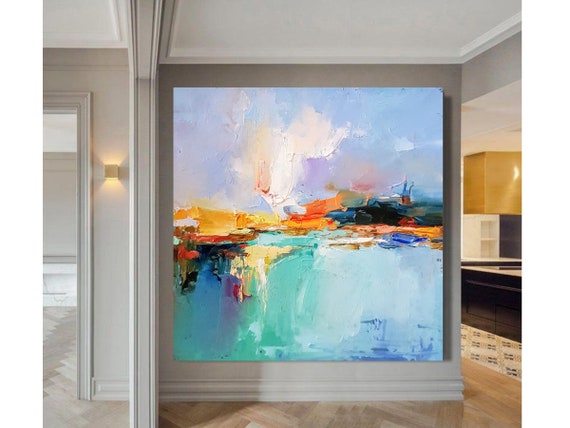 Lake Abstract Landscape Artwork Original Oil Painting on | Etsy