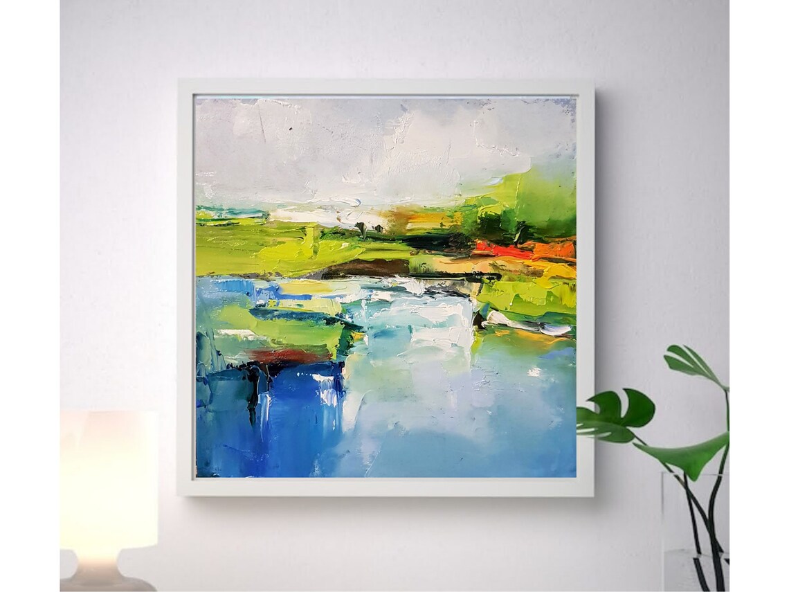 Lake Abstract Landscape Artwork Original Oil Painting on - Etsy