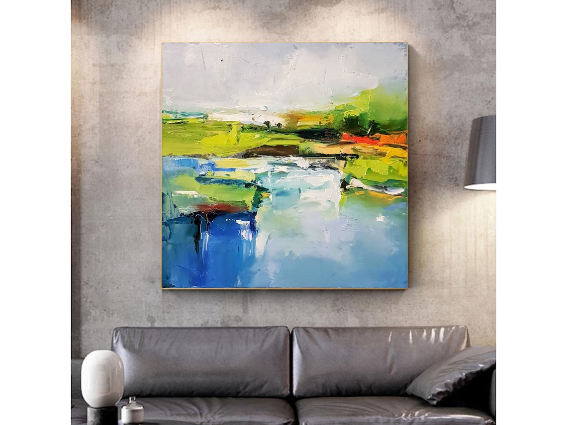 Lake Abstract Landscape Artwork Original Oil Painting on - Etsy