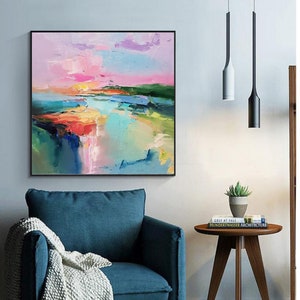 Lake Abstract Landscape, Large Original Oil Painting on Canvas, Modern ...