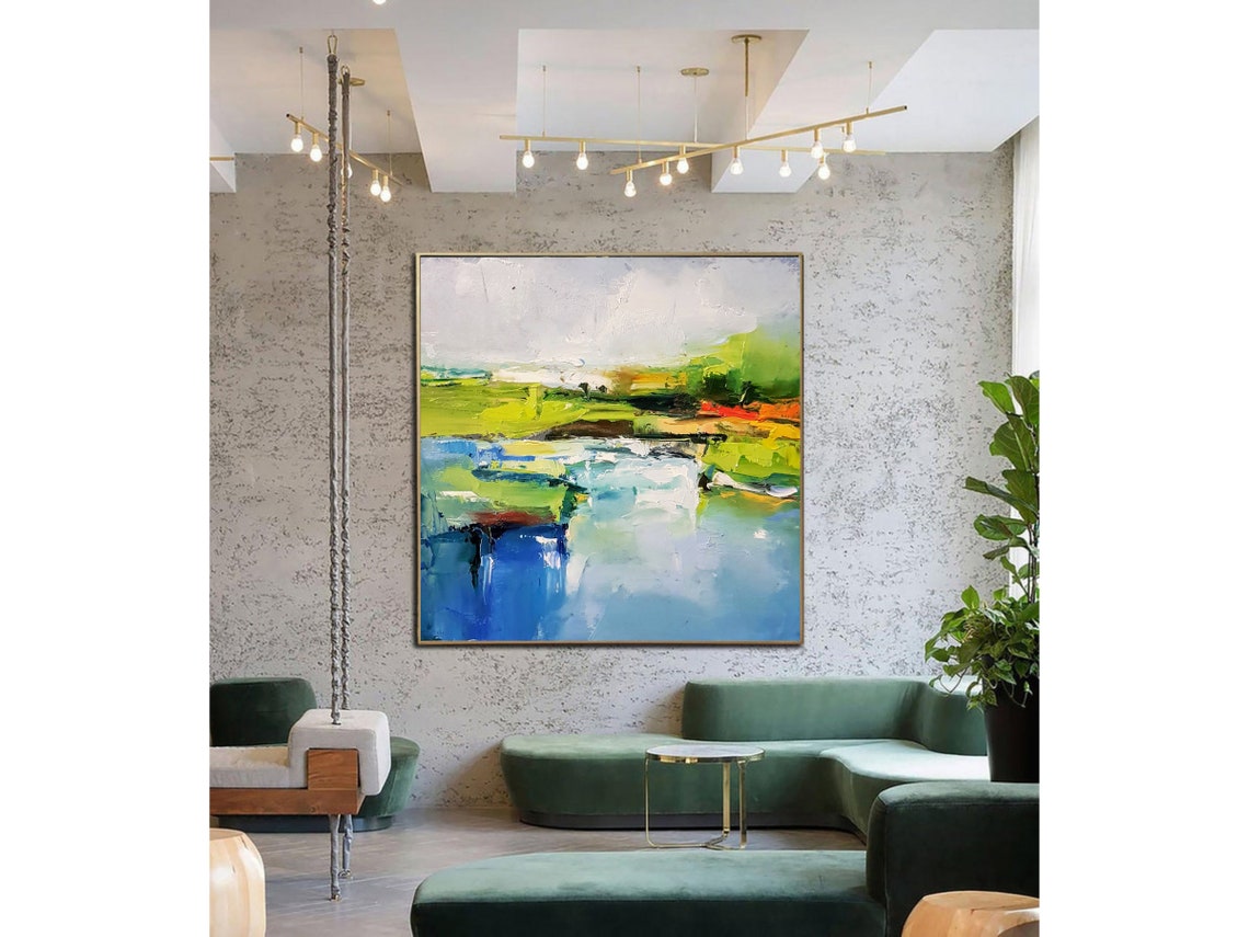 Lake Abstract Landscape Artwork Original Oil Painting on - Etsy