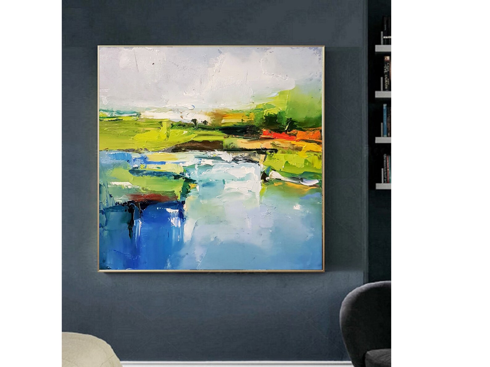 Lake Abstract Landscape Artwork Original Oil Painting on - Etsy