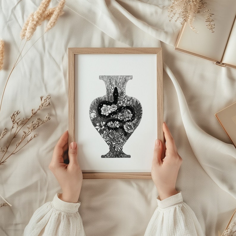 Greek Vase Print | Snake Flower Art | Floral Snake Print | Mystical ...