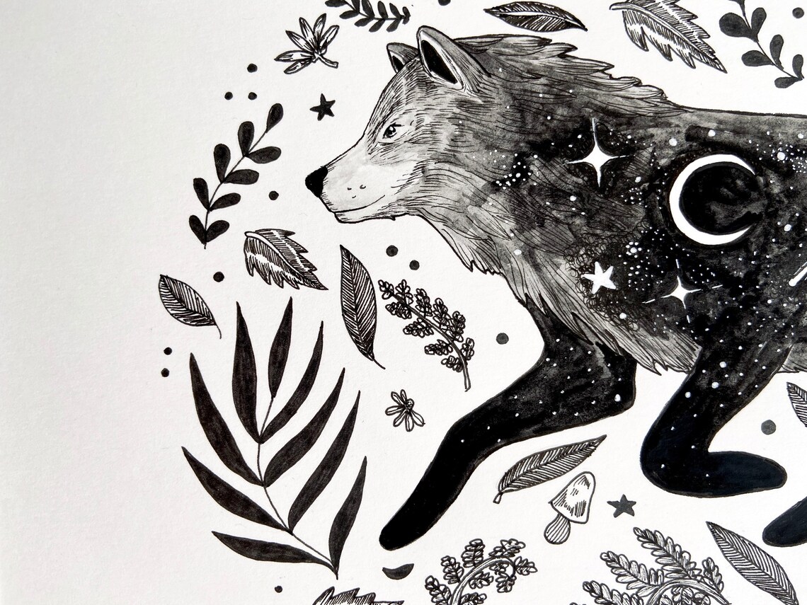 Wolf Original Illustration, Wolf Wall Art, Wolf Original Drawing, the ...