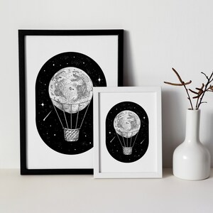 Moon Print, Moon Illustration, Moon Drawing, Moon Trip Print, Moon Mini ...