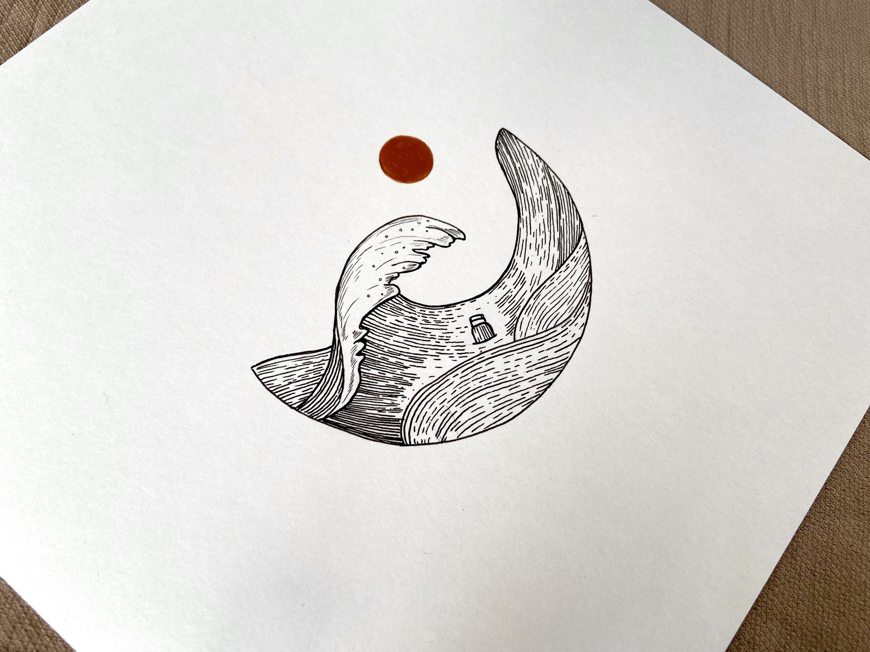 Wave Drawing, Wave Original Illustration, Wave and Sun Original Drawing ...