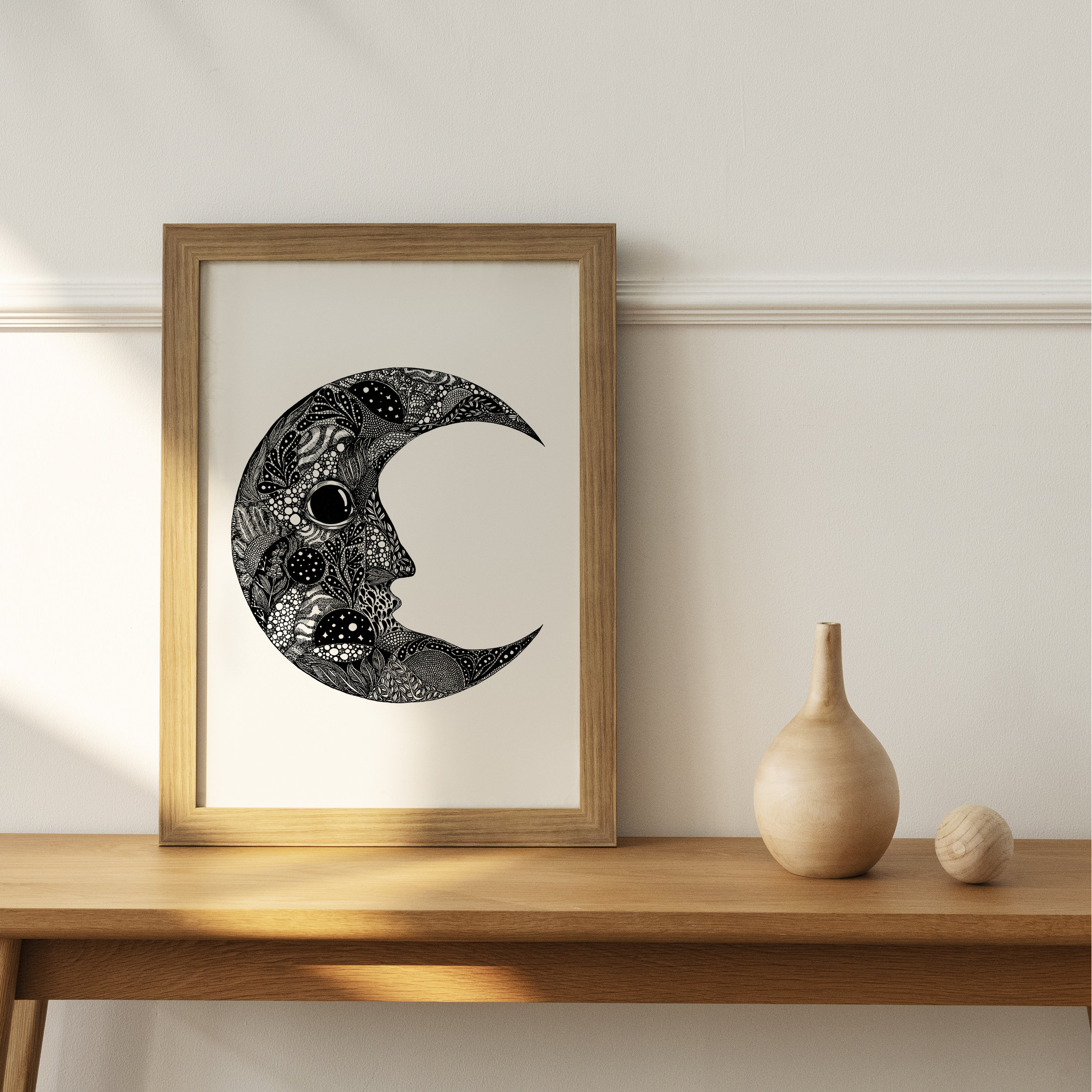 Botanical Moon Print, Floral Moon Wall Art, Craesent Moon Print ...
