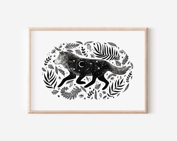 Wolf Print Wolf Wall Art Space Wolf Wolf Art Wolf Poster - Etsy