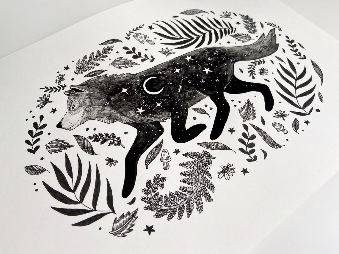 Wolf Original Illustration, Wolf Wall Art, Wolf Original Drawing, the ...
