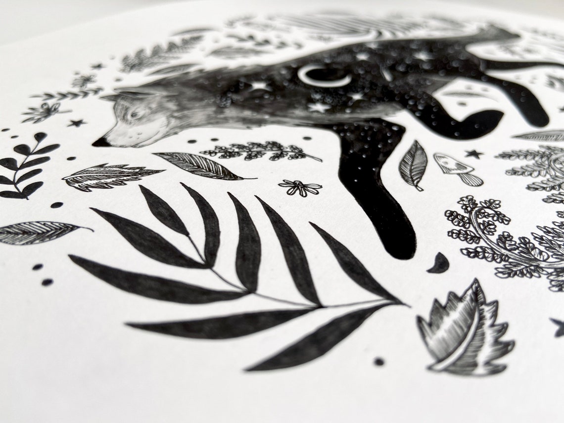 Wolf Original Illustration, Wolf Wall Art, Wolf Original Drawing, the ...