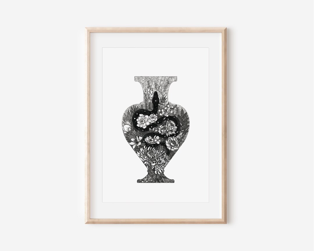 Greek Vase Print | Snake Flower Art | Floral Snake Print | Mystical ...