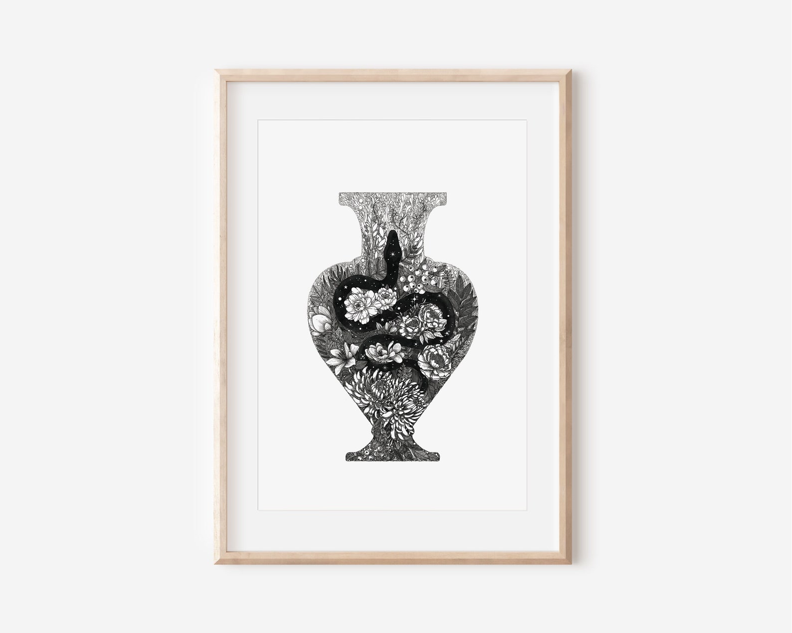 Greek Vase Print | Snake Flower Art | Floral Snake Print | Mystical ...