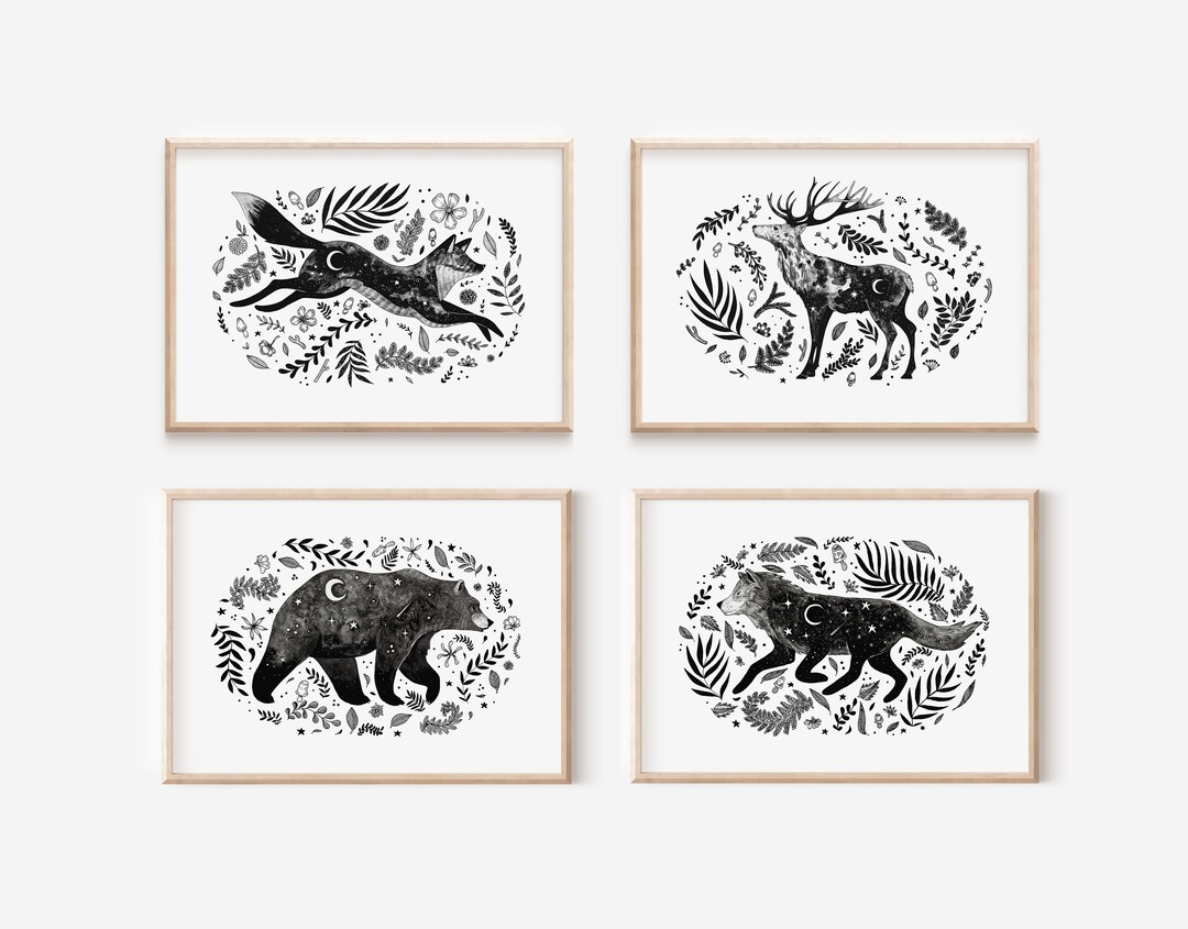 The Forest Animals Collection Set of 4 Prints, Woodland Animals Set of ...