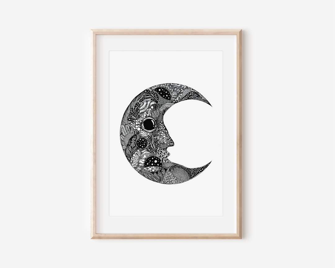 Botanical Moon Print, Floral Moon Wall Art, Craesent Moon Print ...