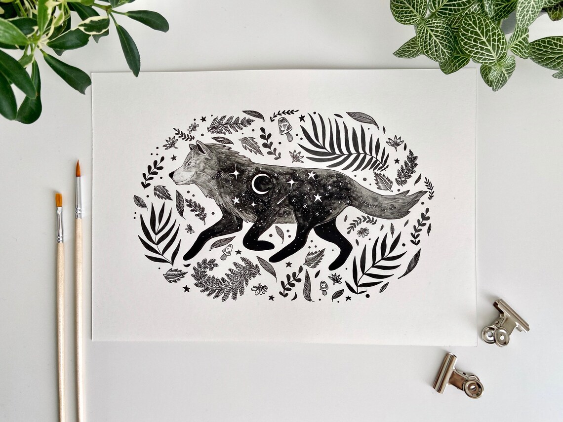 Wolf Original Illustration, Wolf Wall Art, Wolf Original Drawing, the ...