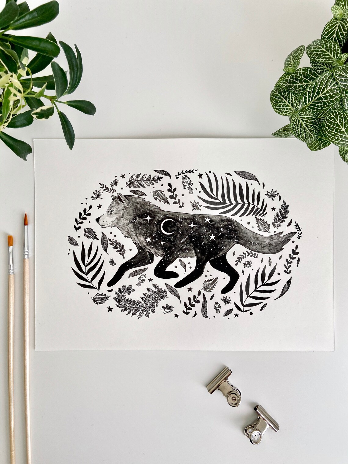 Wolf Original Illustration, Wolf Wall Art, Wolf Original Drawing, the ...