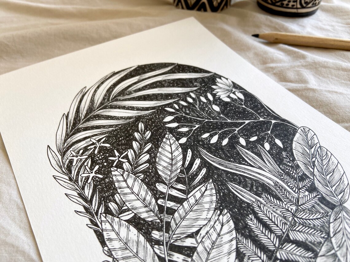 Greenery Original Drawing, Original Illustration, Flowers Original Art ...