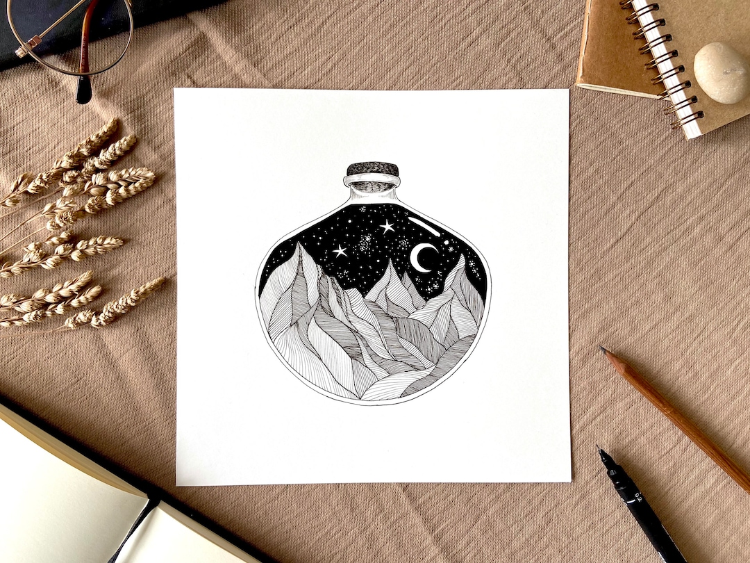Magical Potion Drawing, Night Drawing, Mountains Drawing, Magical ...
