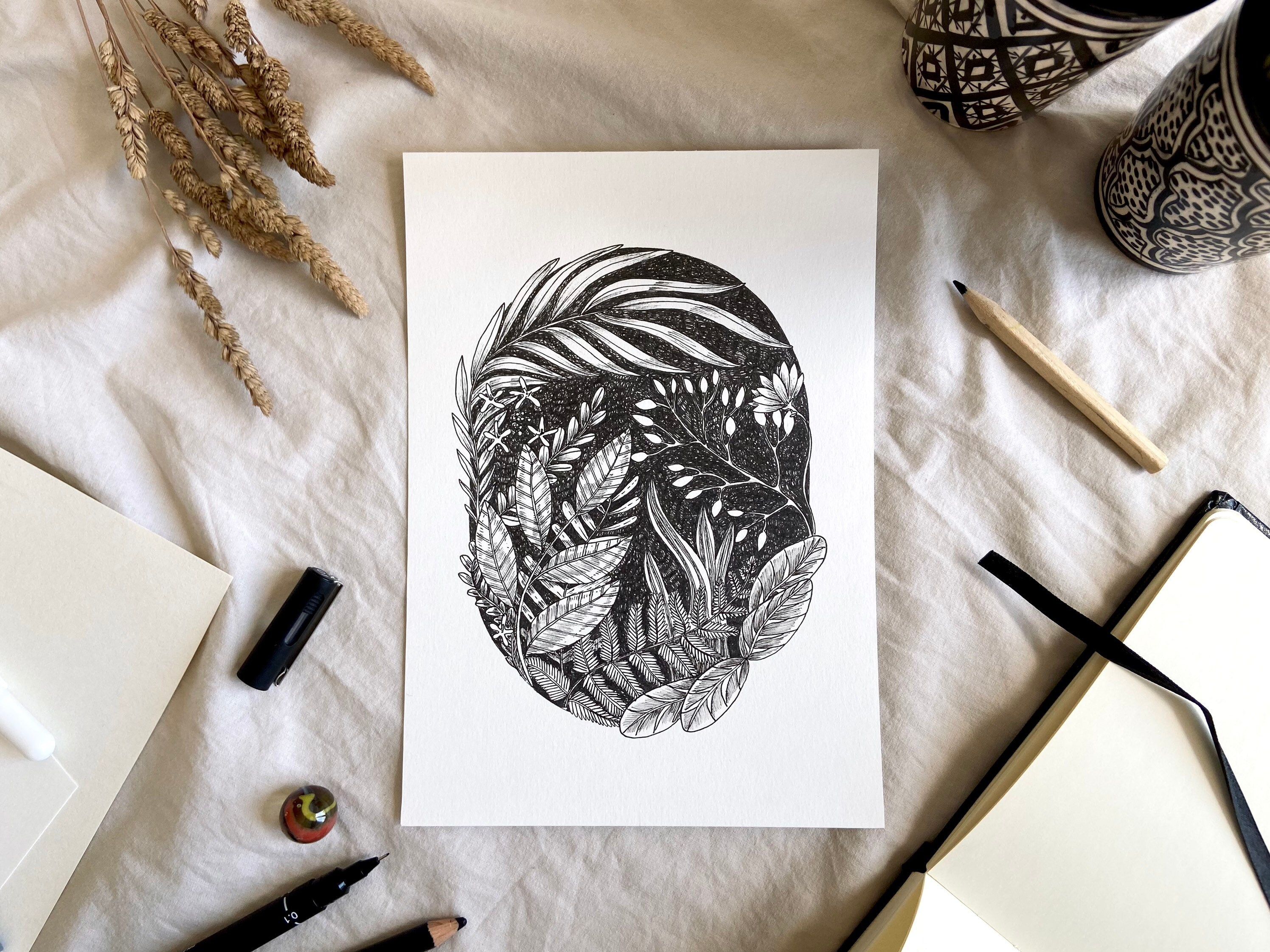 Greenery Original Drawing Original Illustration Flowers - Etsy