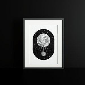 Moon Print, Moon Illustration, Moon Drawing, Moon Trip Print, Moon Mini ...