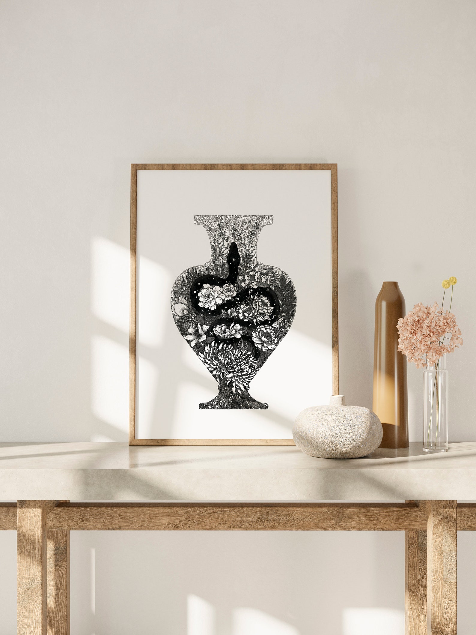Greek Vase Print | Snake Flower Art | Floral Snake Print | Mystical ...