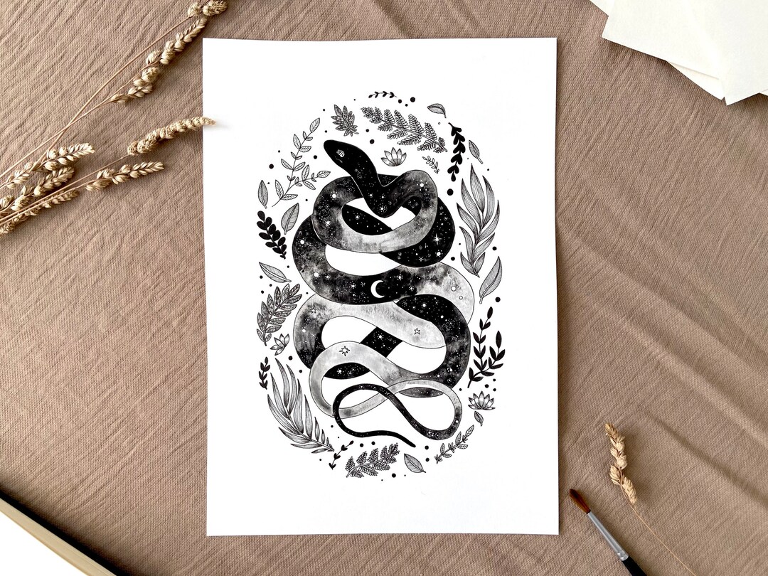 Snake Original Illustration, Snake Wall Art, Snake Original Drawing ...