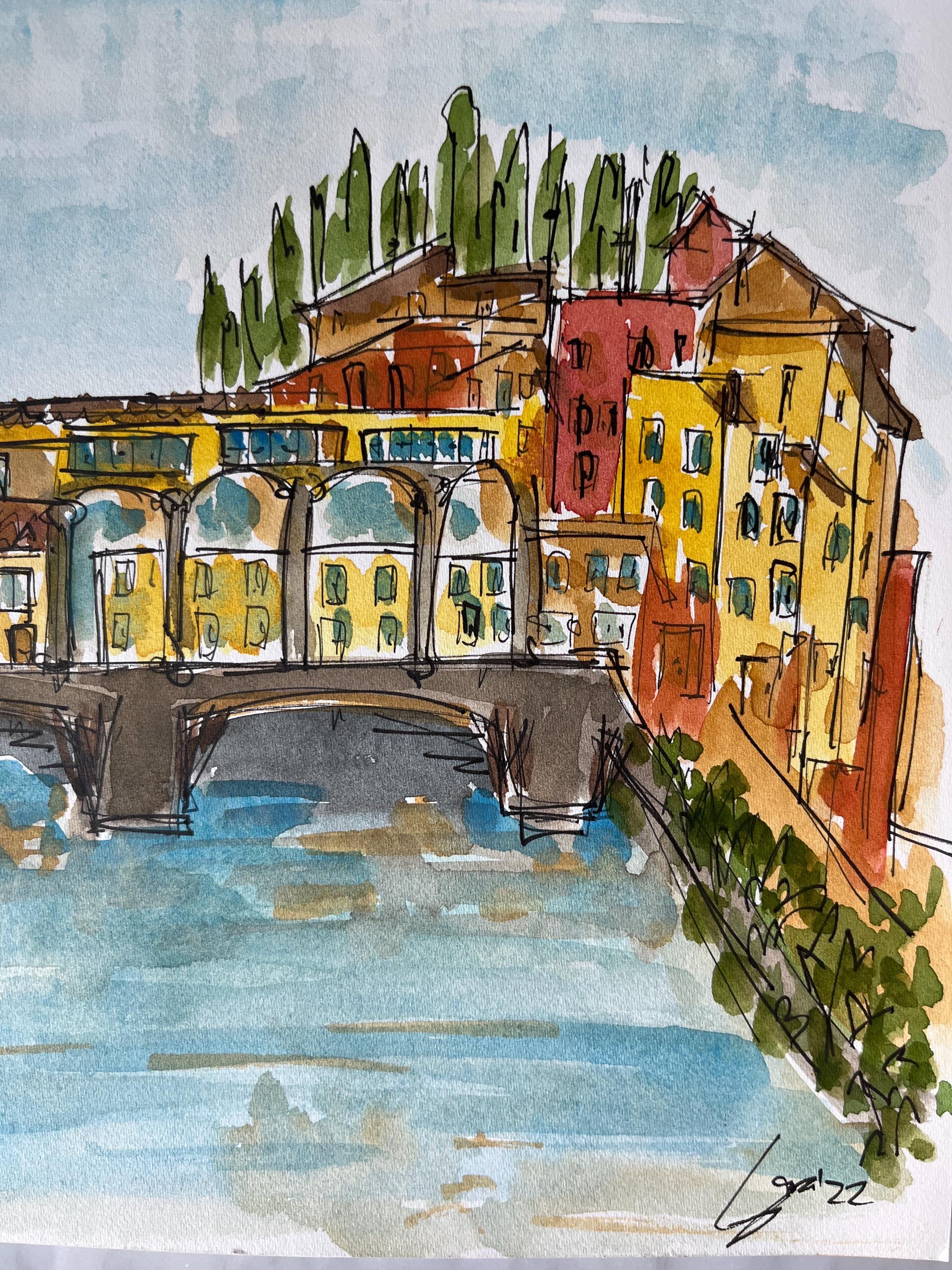 FLORENCE PONTE VECCHIO, Italian City, Original Watercolour, Bridge ...