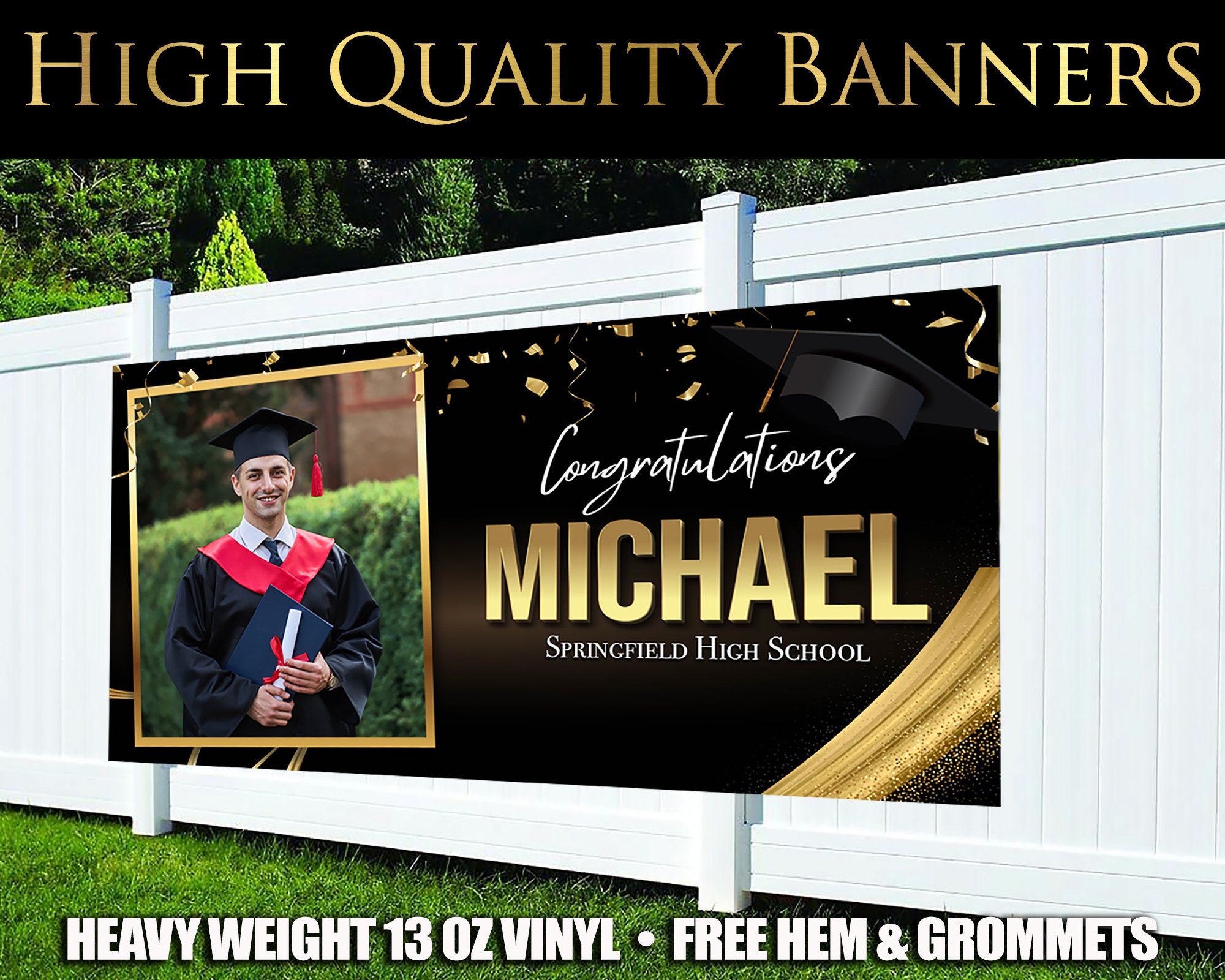 Graduation Banner | Class of 2023 Banner | Personalized Gold Grad ...