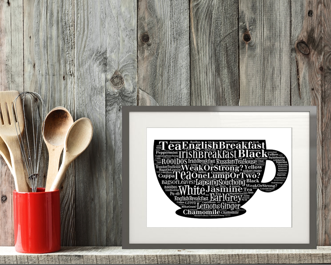 Coffee Cup or Tea Cup Word Art Print FREE GIFT Cafe Kitchen - Etsy