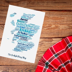 Scottish Slang Map Word Art. FREE GIFT Funny Scotland Phrases Poster ...