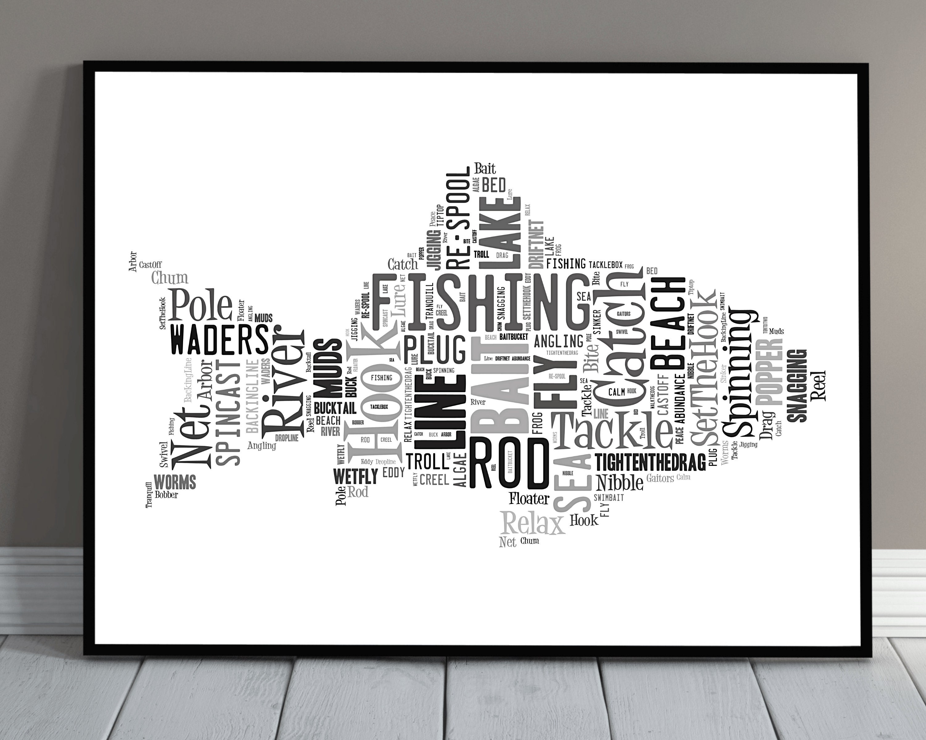 Fishing Word Cloud Art Typography Gift for Him Fisherman - Etsy
