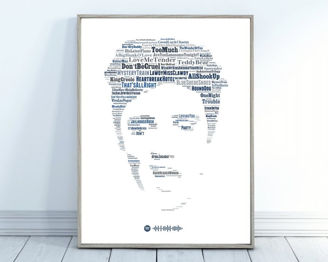 Elvis Presley Word Art Print: Rock N Roll Typography, Spotify Code ...