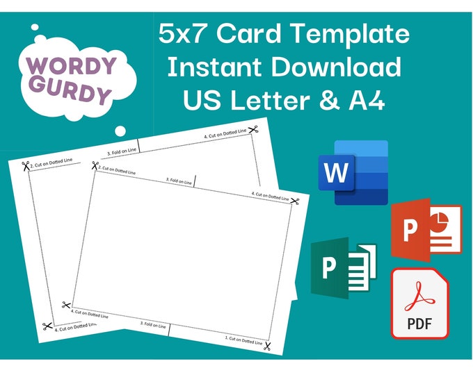 Digital Download Printable 5x7 Card Template Available US Letter A4 ...