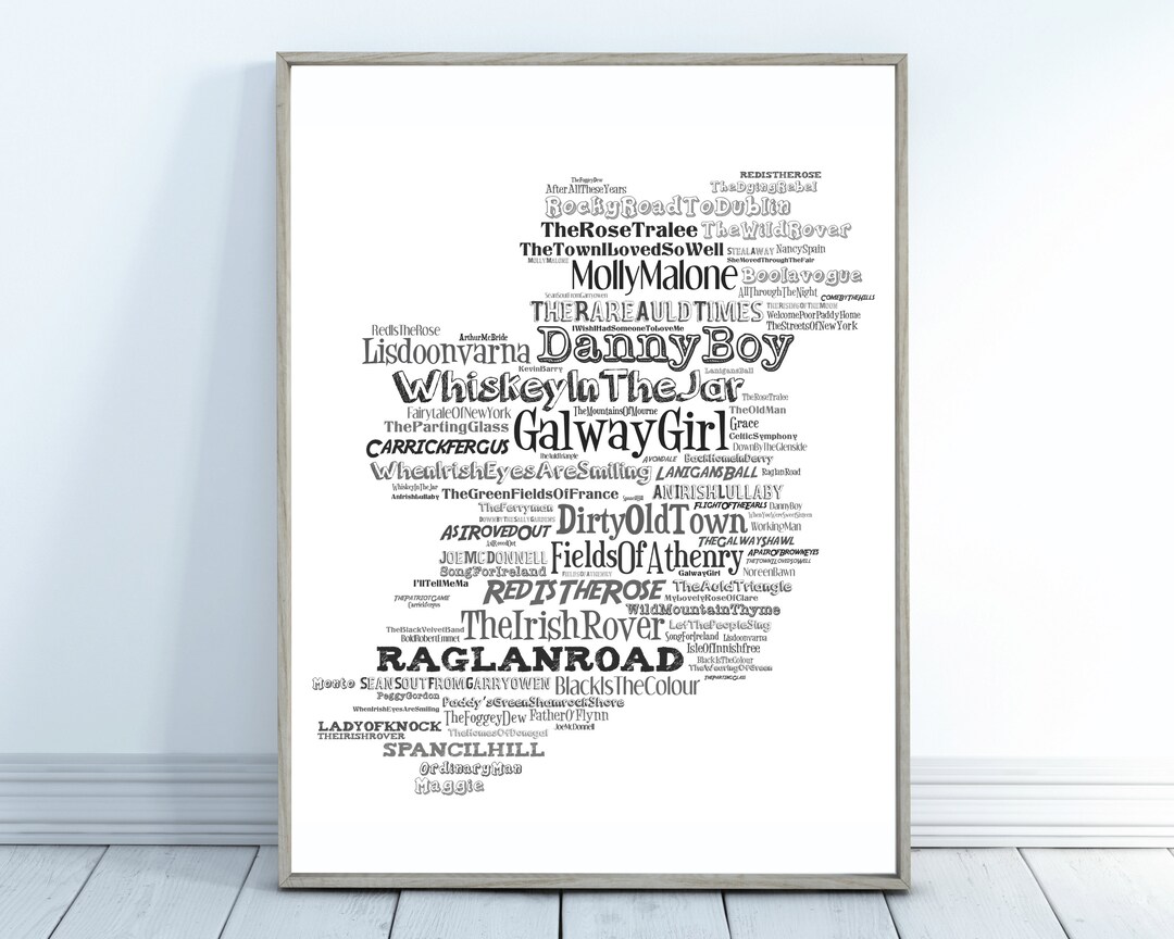 Irish Songs Map Art Print: Funny Ireland Phrases Typography - Etsy