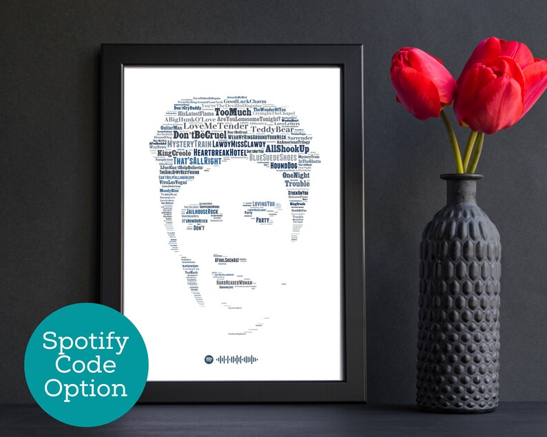 Elvis Presley Word Art Print: Rock N Roll Typography, Spotify Code ...