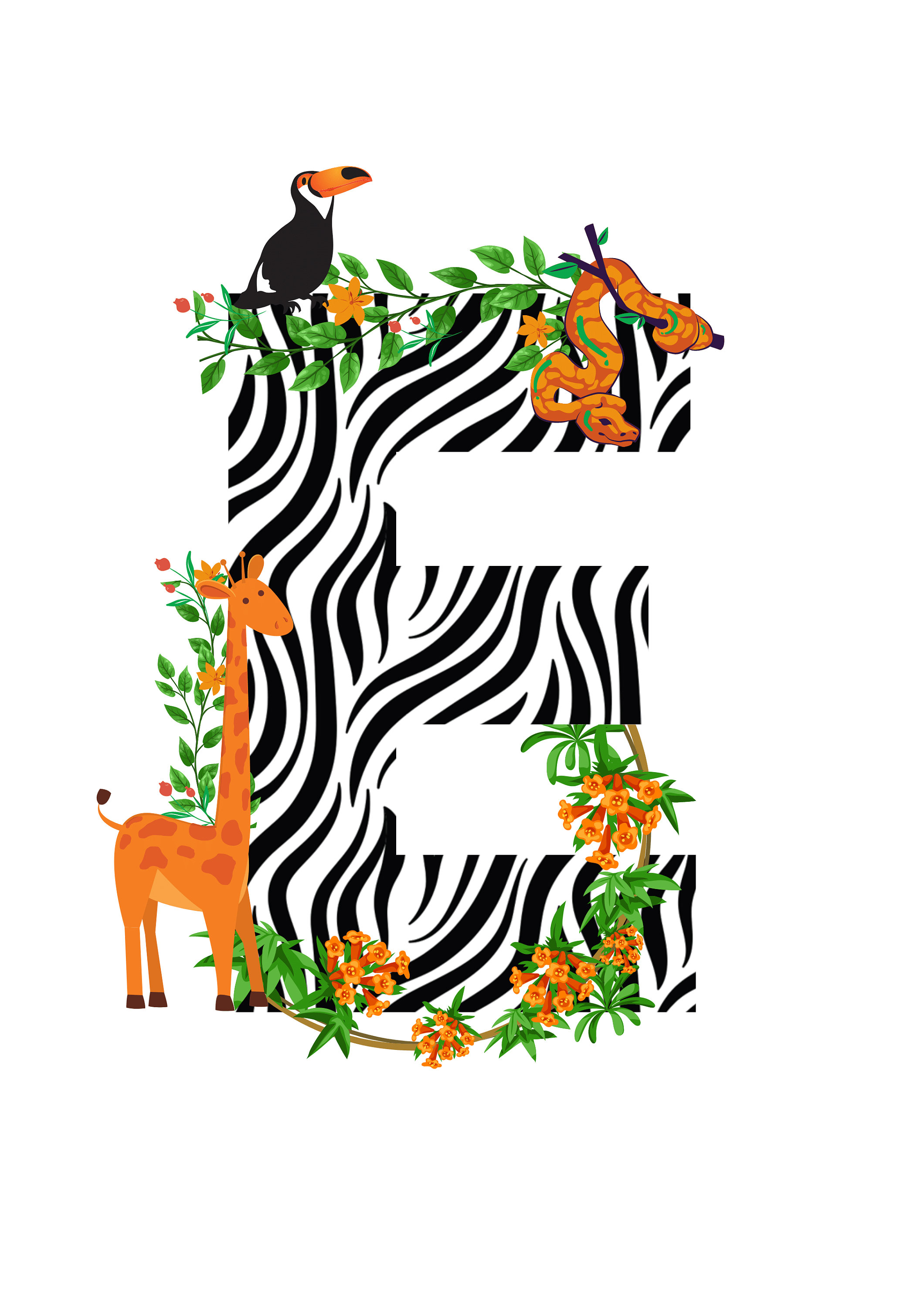 Jungle Zebra Letter Print: Personalized Nursery Initial Art - Etsy UK