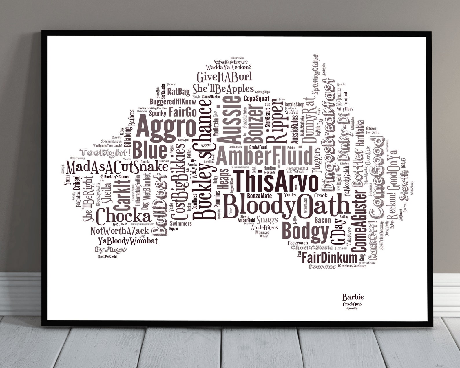 Australian Slang Map Word Cloud Art, FREE GIFT Funny Australia Phrases ...