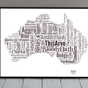 Australian Slang Map Word Cloud Art, FREE GIFT Funny Australia Phrases ...