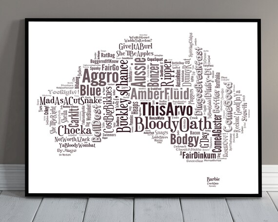 Australian Slang Map Word Cloud Art FREE GIFT Funny | Etsy