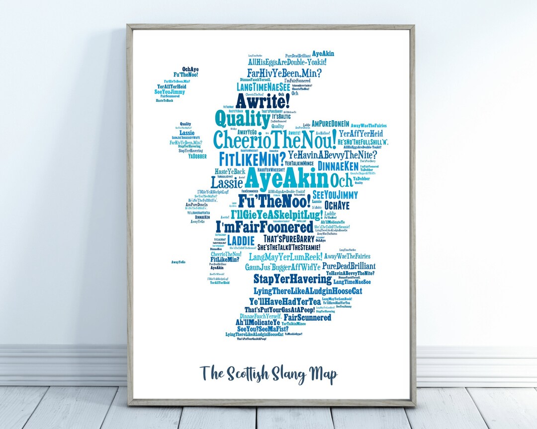 Scottish Slang Map Word Art. FREE GIFT Funny Scotland Phrases Poster ...