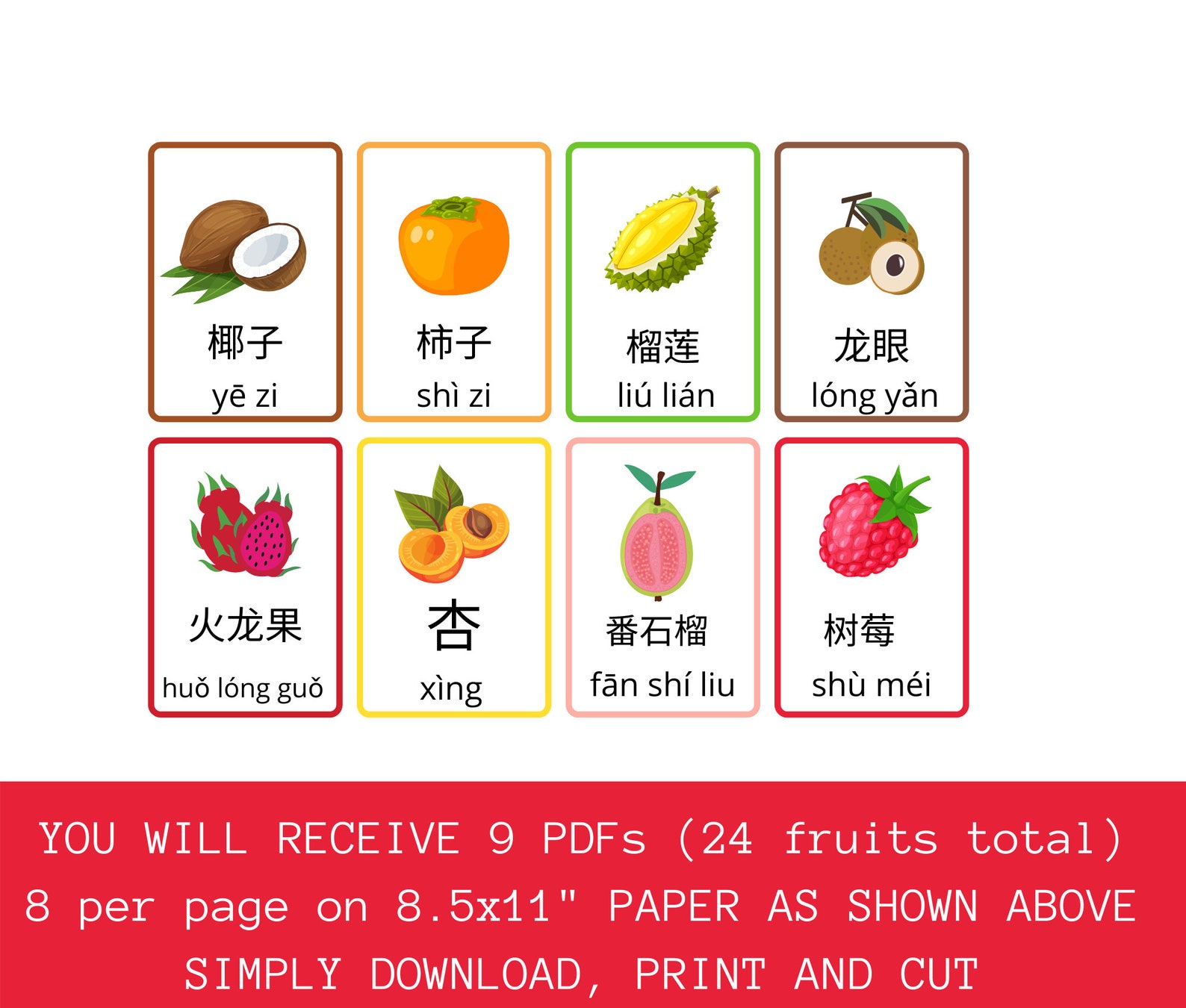 Chinese Fruit Cards Printable Chinese Flash Cards MONTESSORI | Etsy ...